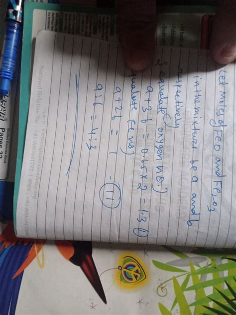 T 009 J 144 Torty 1 Mol Of Iron Fe Reacts Completely With 0 65 Mol O