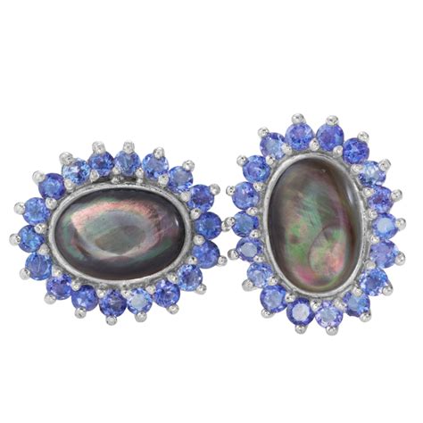 Shipton And Co Iolite And Black Mother Of Pearl Clip Earrings Shipton