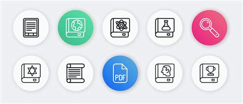 라인 Pdf 파일 문서 돋보기 유대인 토라 책 법률 화학 물리학에 관한 책 법령 양피지 스크롤 아이콘을 설정합니다 벡터 건강 진단에 대한 스톡 벡터 아트 및 기타 이미지