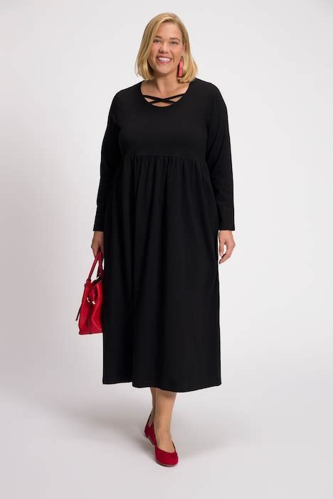 Criss Cross Neckline Empire Knit Dress Black Ulla Popken