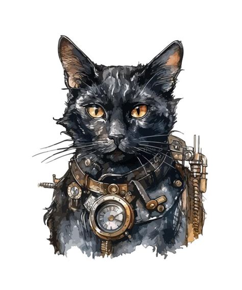 Steampunk Katze Clipart Isolierte Vektorillustration Premium KI