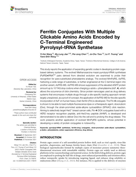 Pdf Ferritin Conjugates With Multiple Clickable Amino Acids Encoded
