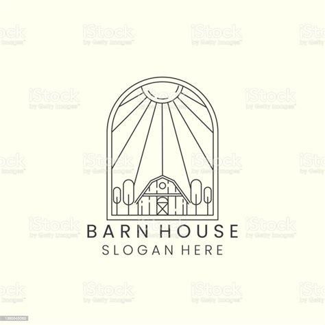 헛간 하우스 썬 버스트 엠블럼 미니멀 리스트 라인 아트 디자인 아이콘 일러스트 템플릿 디자인 라인아트에 대한 스톡 벡터 아트 및