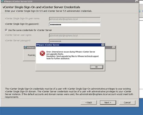 VCenter Upgrade Failed Internal Error Access Denied Site Fixed