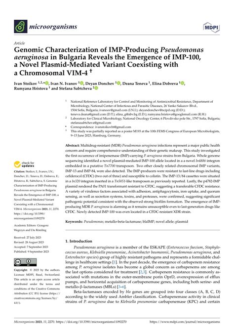 Pdf Genomic Characterization Of Imp Producing Pseudomonas Aeruginosa In Bulgaria Reveals The