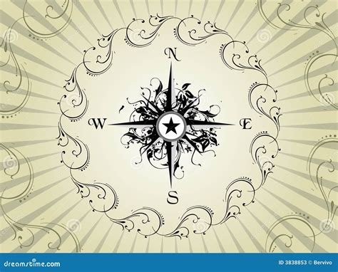 Compass Panel With Floral Circle In Grey Illustra Stock Illustration