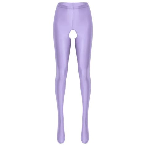 Tiaobug Womens Crotchless High Waist Pantyhose Pants Oil Glossy