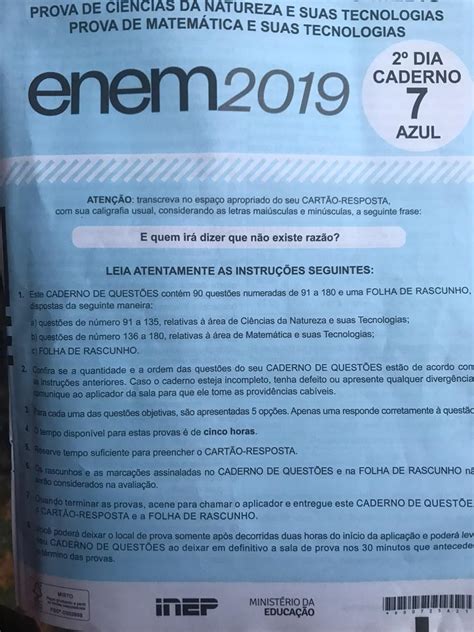 Foto da prova do Enem vaza na web MEC diz que PF buscará o responsável 03 11 2019 UOL Educação