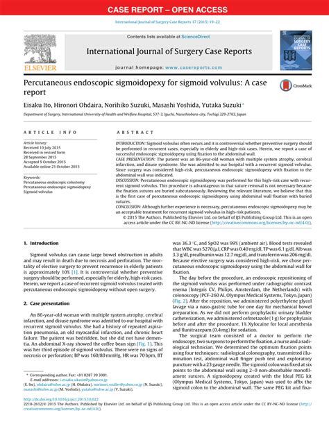 Pdf Percutaneous Endoscopic Sigmoidopexy For Sigmoid Volvulus A Case