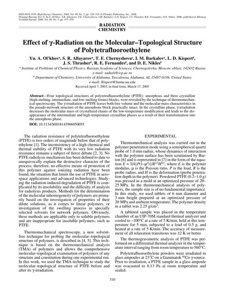 Pdf Effect Of γ Radiation On The Molecular Topological Structure Of Polytetrafluoroethylene