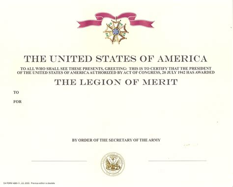Genuine Army Legion Of Merit Service Medal Award Certificate