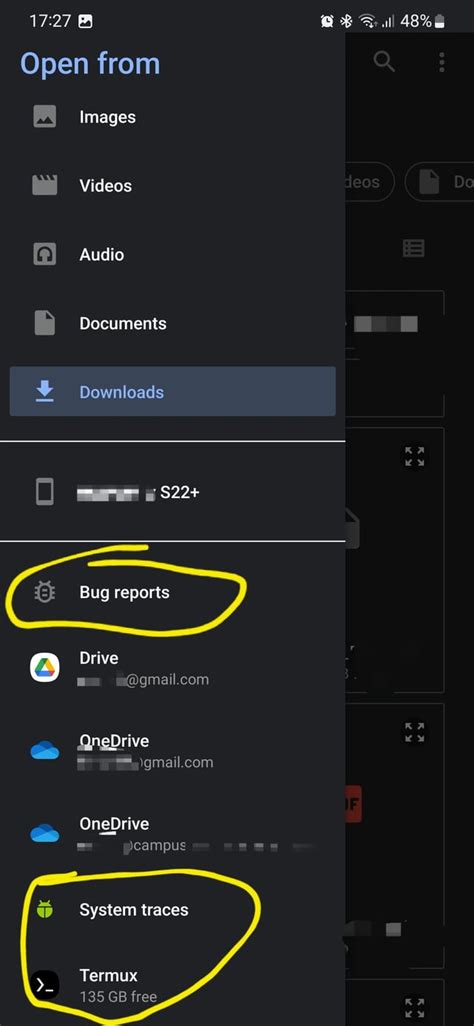 Accessing Bug Reports And Termux Storage In File Explorer Android