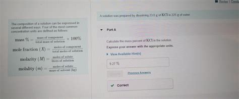 Solved Calculate The Molarity Of Kcl In The Solution If The