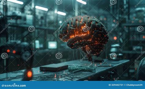 Glowing Neural Network Brain Model In Dark Lab Environment Showcasing Futuristic Ai Technology