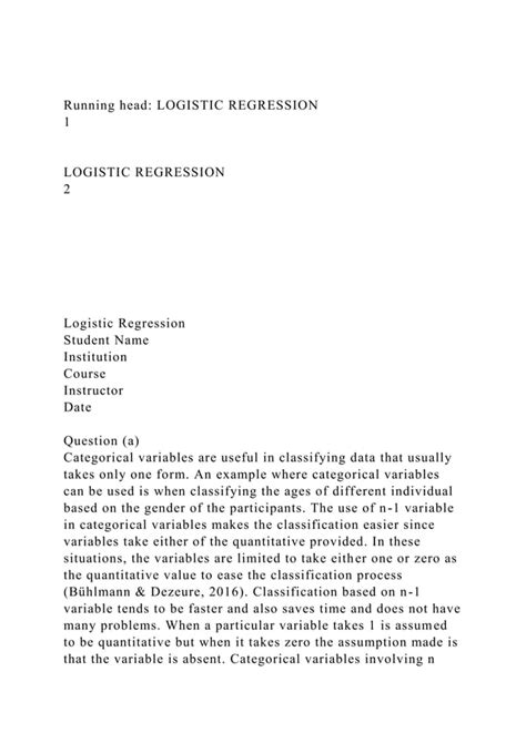 Running Head LOGISTIC REGRESSION Docx