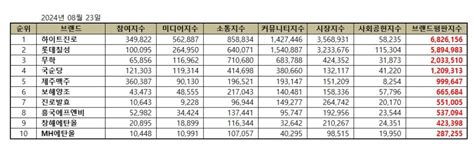 하이트진로 음료 상장기업 브랜드평판 2024년 8월1위