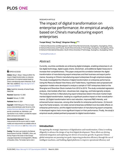 Pdf The Impact Of Digital Transformation On Enterprise Performance An Empirical Analysis