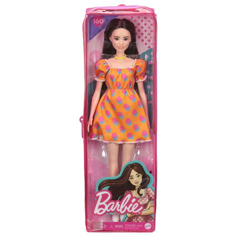 Mattel Barbie მოდური თოჯინა შავი თმით და ნარინჯისფერი კოპლებიანი