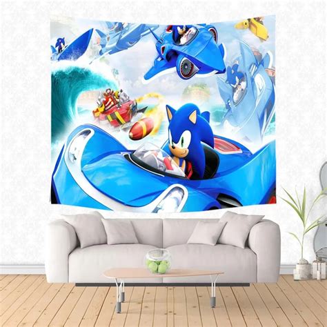 Sonic The Hedgehog Print Wall Hanging Tapestry Beach Towel Throw