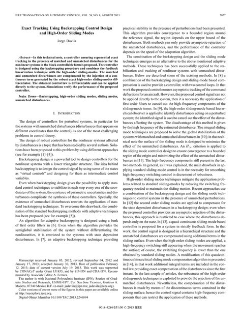 Pdf Exact Tracking Using Backstepping Control Design And High Order Sliding Modes