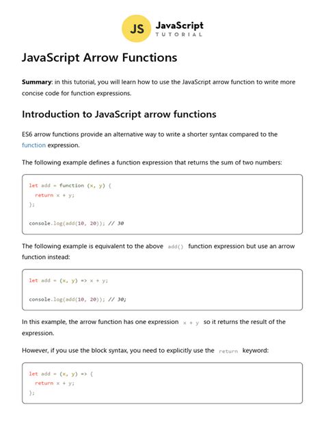 Javascript Arrow Functions Explained Pdf Anonymous Function