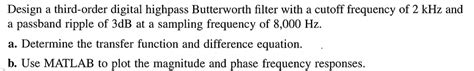 Solved Design A Third Order Digital Highpass Butterworth Chegg
