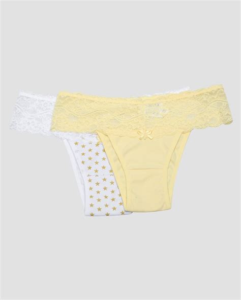 Riachuelo Kit calcinha tanga 2 peças estrelas renda branca