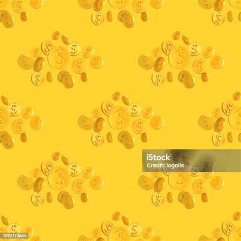 달러 기호 원활한 패턴과 현실적인 골드 3d 동전 반짝이는 돈 3d 렌더 일러스트의 매끄러운 래핑 패턴 개념에 대한 스톡 사진 및 기타 이미지 Istock