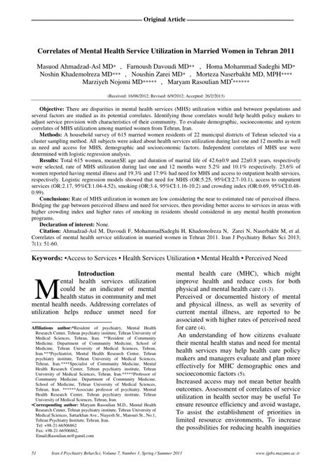 Pdf Correlates Of Mental Health Service Utilization In Married Women