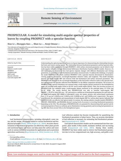 PDF PROSPECULAR A Model For Simulating Multi Angular Spectral Properties Of Leaves By
