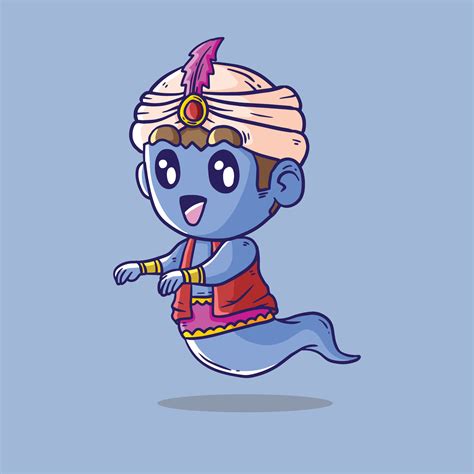 Cute Adorable Blue Genie Vector Illustration On Halloween Party Cute