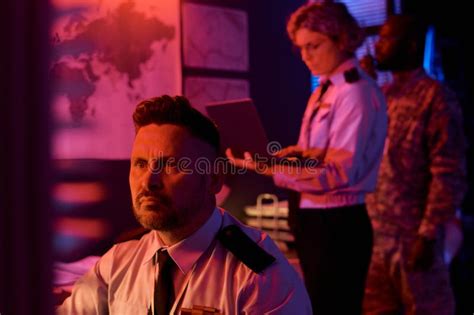 Analyzing Online Data Against Coworkers Stock Photo Image Of Adult