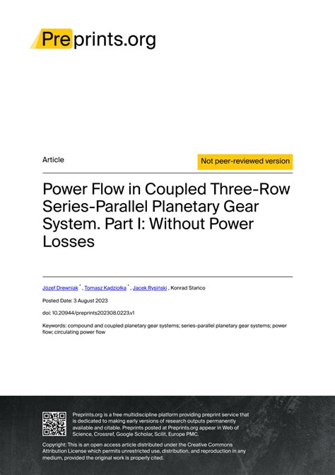 PDF Power Flow In Coupled Three Row Series Parallel Planetary Gear System Part I Without