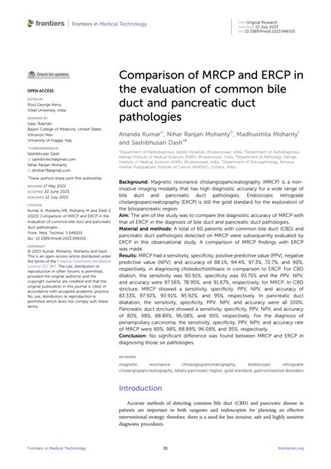 Pdf Comparison Of Mrcp And Ercp In The Evaluation Of Common Bile Duct
