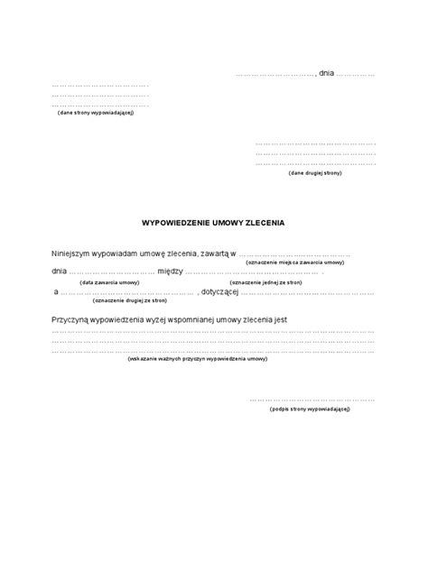 Wypowiedzenie Umowy Zlecenia Wzór Pdf