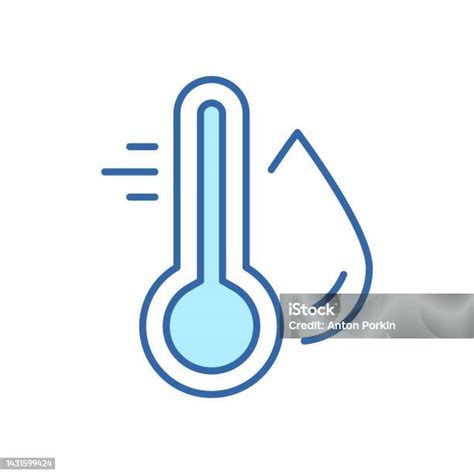 Water Temperature Indicator Line Color Icon Mercury Thermometer And Water Drop Linear Pictogram