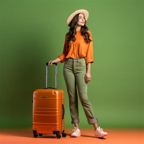 Premium Photo Side View Of Traveler Woman In Green Attire