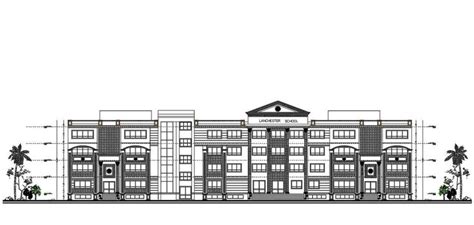 School Building Elevation Autocad 2d Dwg Download