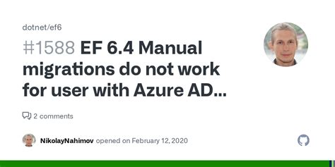 Ef 64 Manual Migrations Do Not Work For User With Azure Ad