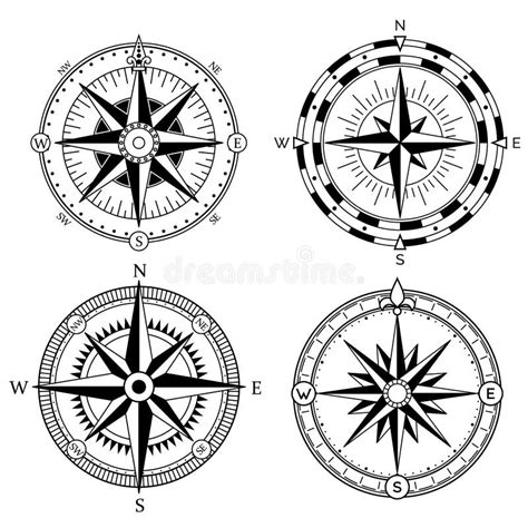 Wind Rose Retro Design Vector Collection Vintage Nautical Or Marine