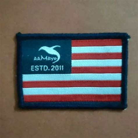 Embroidery Blue Red And White Rectangle Polyester Patch Size 4x2 Inch
