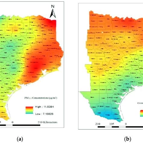 Spatial Distribution Of Air Pollutants A Pm 25 B O 3