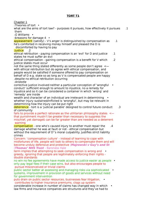 Tort T1 Tort T1 Theories In Tort Tort T Chapter 1 Theories Of Tort