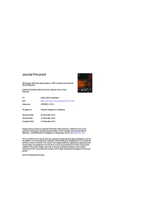 pdf multi planar 3d breast segmentation in mri via deep convolutional