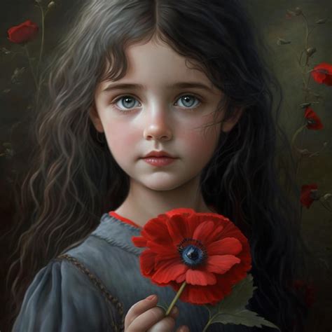 Una Chica Hermosa Con Una Flor Roja En La Mano Se Ve Tan Inocente Y
