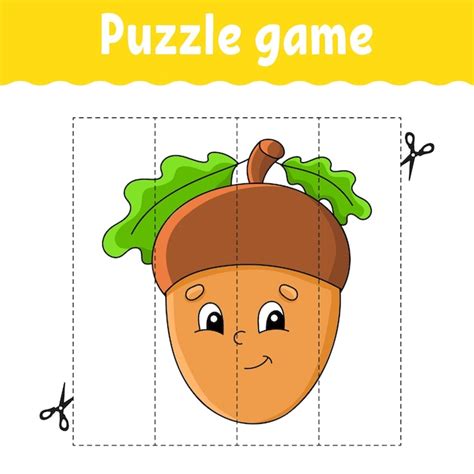 아이들을 위한 퍼즐 게임 커팅 연습 교육 개발 워크시트 가을 테마 프리미엄 벡터