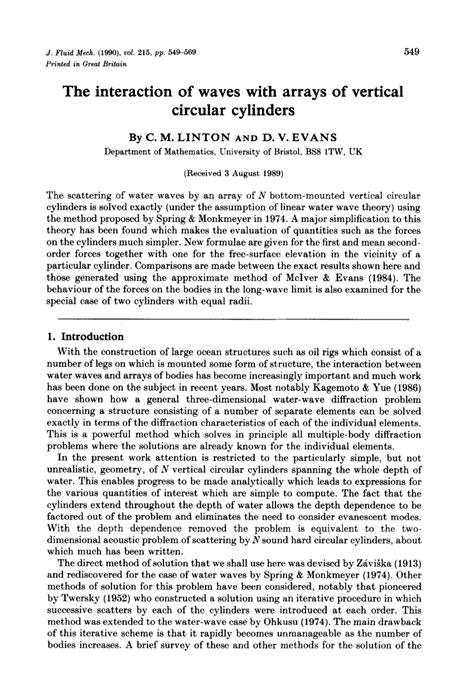 Pdf Interaction Of Waves With Arrays Of Vertical Circular Cylinders