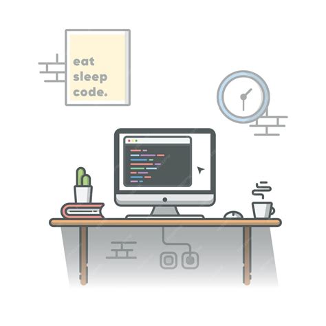 Premium Vector Coding Programmer Workspace With Cactus Coffee And