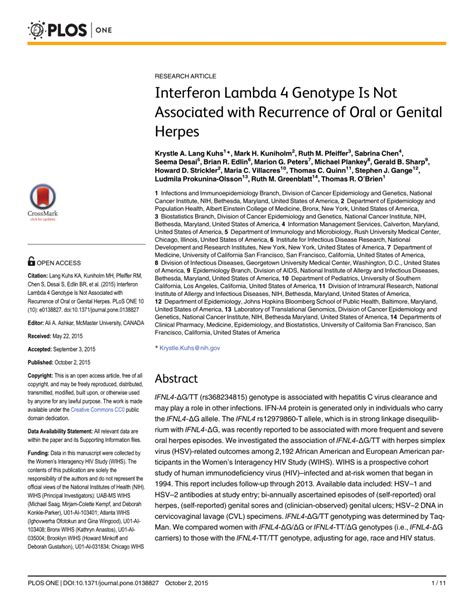 Pdf Interferon Lambda 4 Genotype Is Not Associated With Recurrence Of
