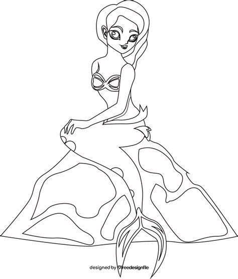 Cute Mermaid Black And White Clipart Free Download